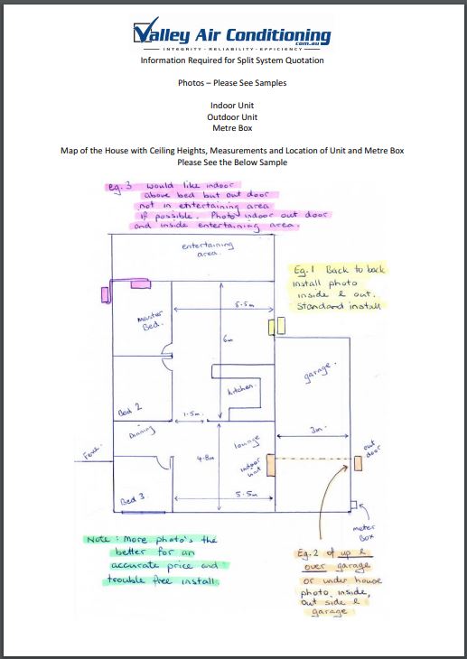 Information Required for Split System Quotation - Valley Air Conditioining